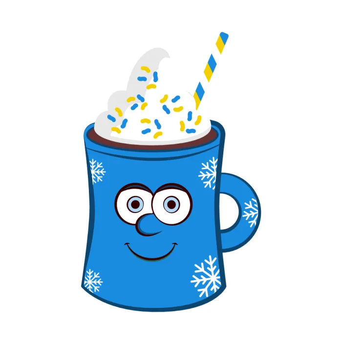 Hot Chocolate In a Blue Cup Original Winter Cartoon eCard | OllyJolly